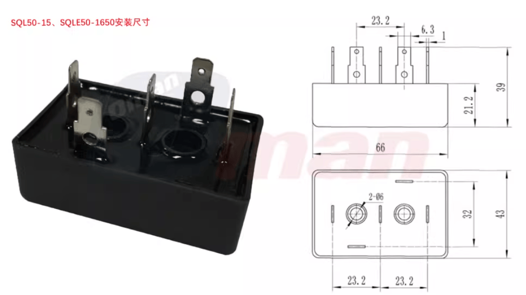 Thyristor rectifier module : SQLE50-1650 ( Mounting dimensions 66*43 ...